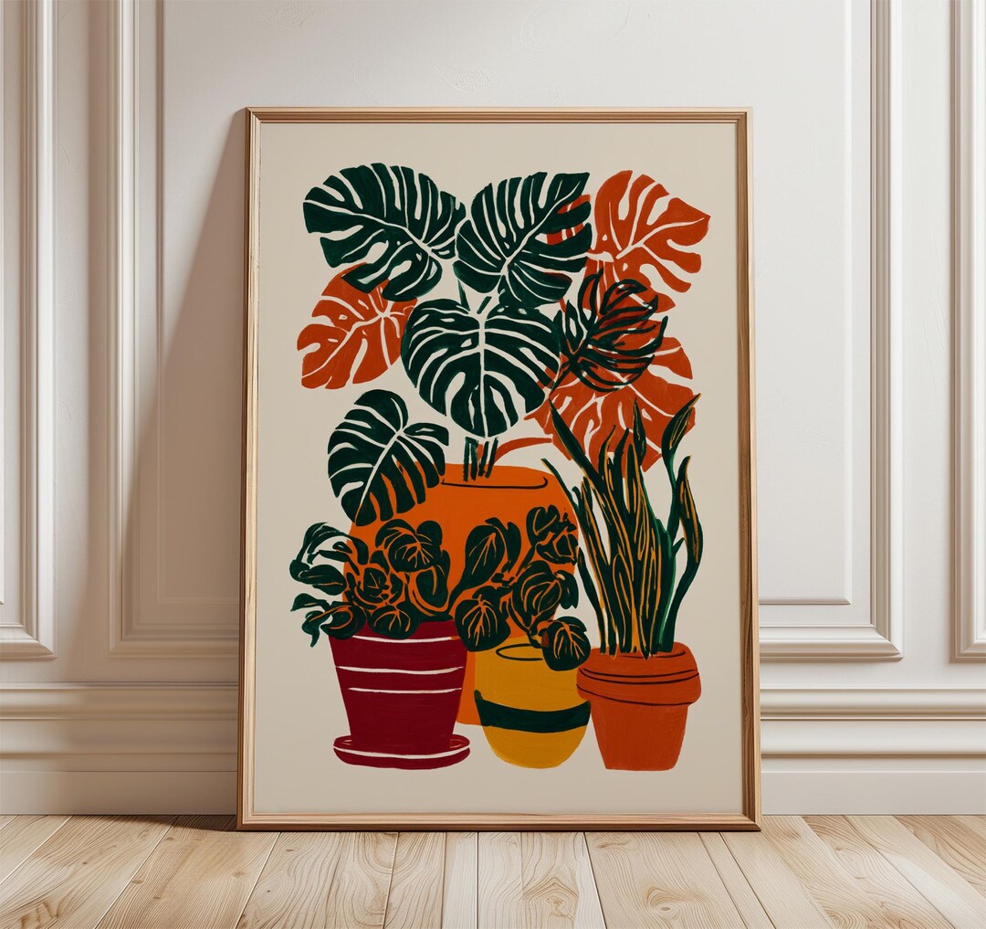 Houseplants Poster, Modern Botanical Art Print, Colourful Plant Wall ...