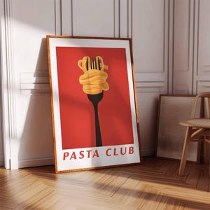 Pasta Club Poster, Bold Italian Kitchen Wall Art, Minimal Spaghetti ...