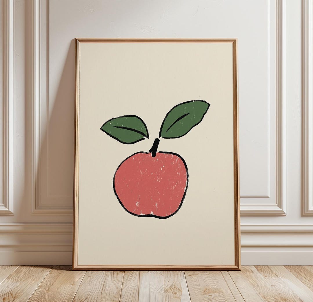 Apple Poster | Minimal Kitchen Wall Art | Modern Fruit Illustration ...