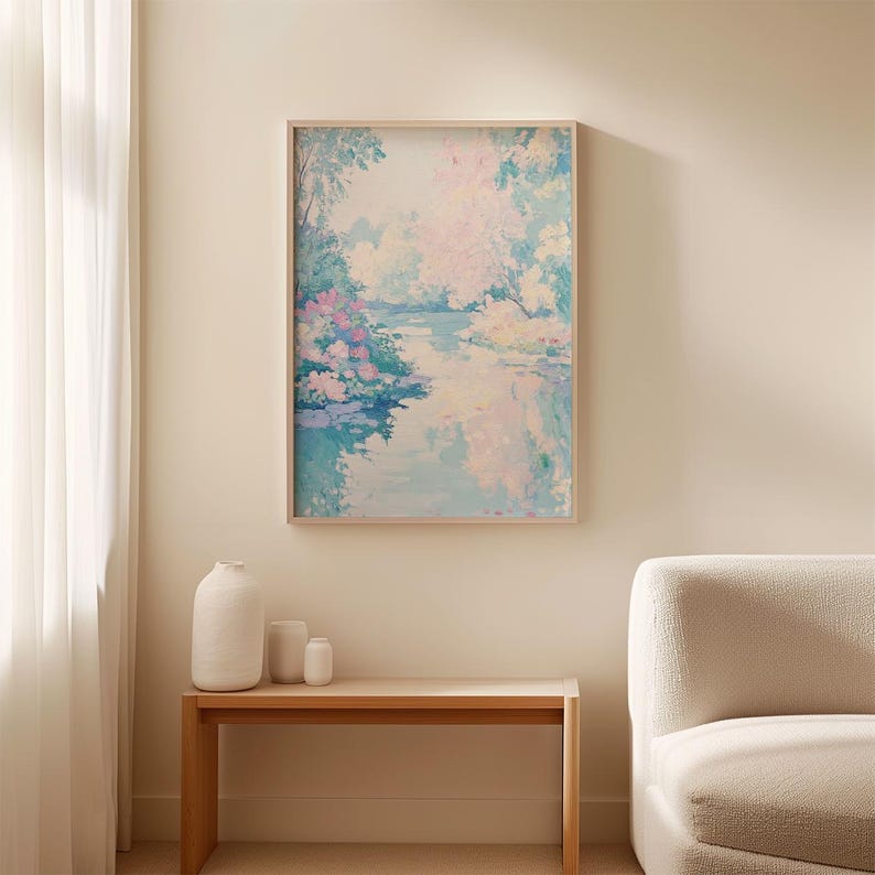 Pastel Landscape Poster, Impressionist Garden Wall Art Print, Soft ...