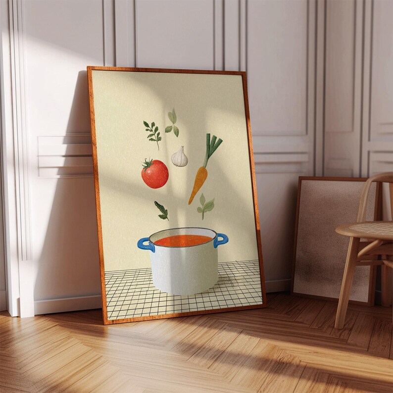 Vegetable Soup Poster, Minimalist Kitchen Wall Art, Modern Cooking ...