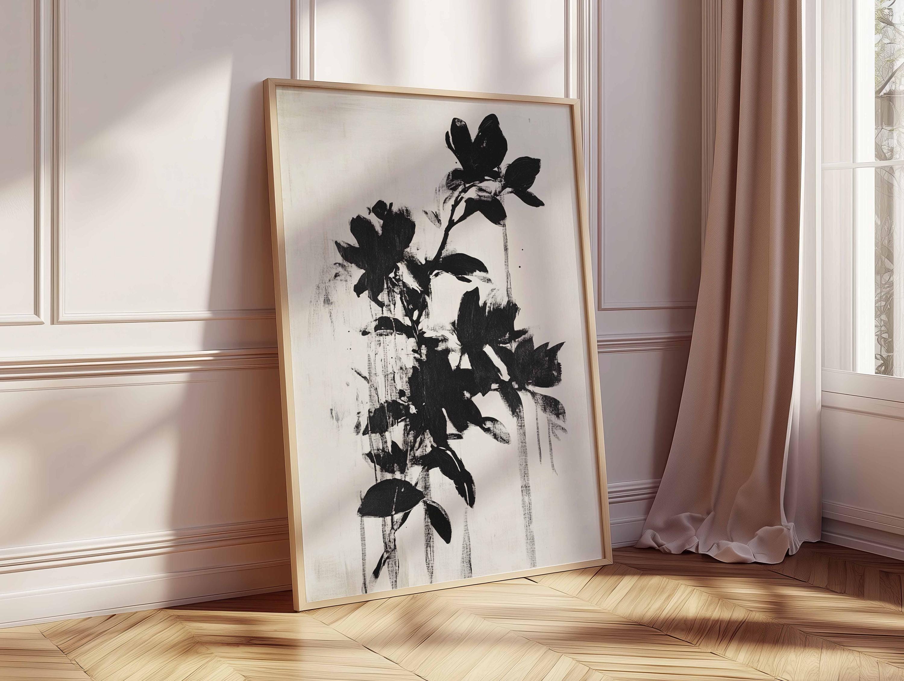 Black and White Floral Poster, Abstract Flower Art Print, Modern Floral ...
