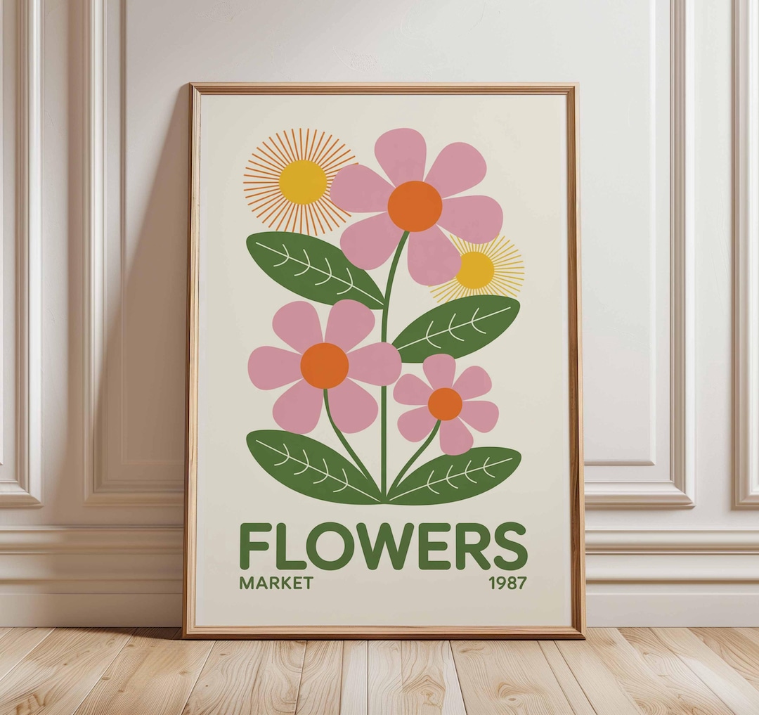 Retro Flowers Poster, Mid Century Modern Floral Print, Colorful Wall ...