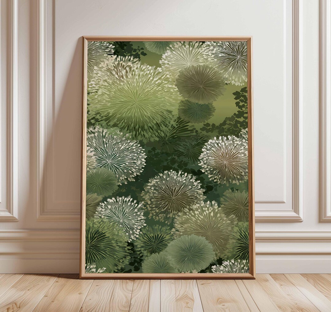 Green Botanical Poster, Modern Nature Wall Art Print, Abstract Floral ...