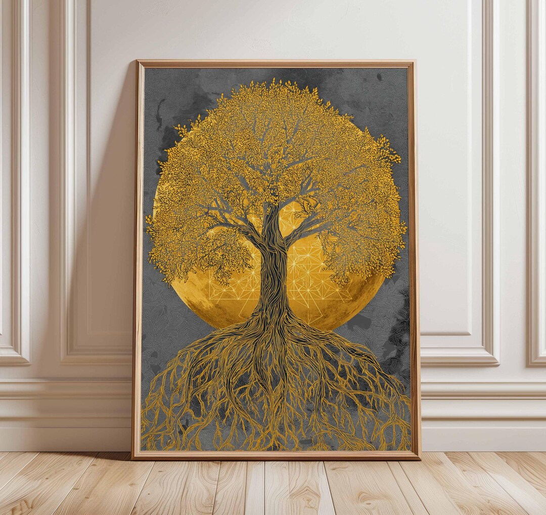 Tree of Life Wall Art, Golden Moon Poster, Mystical Nature Print ...