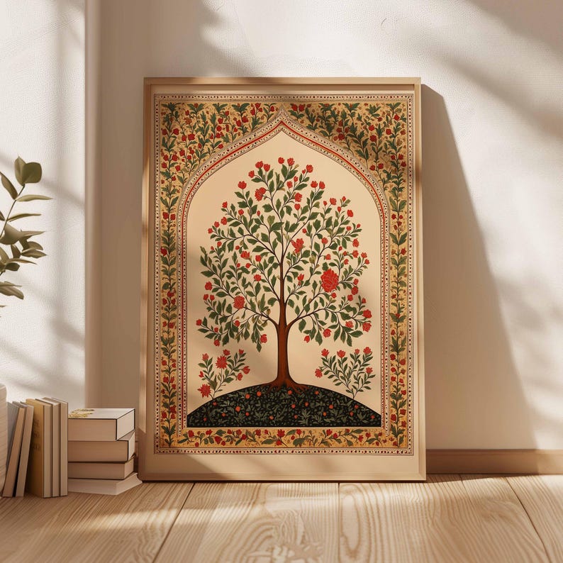 Indian Tree of Life Art, Mughal Miniature Painting Print, Traditional ...