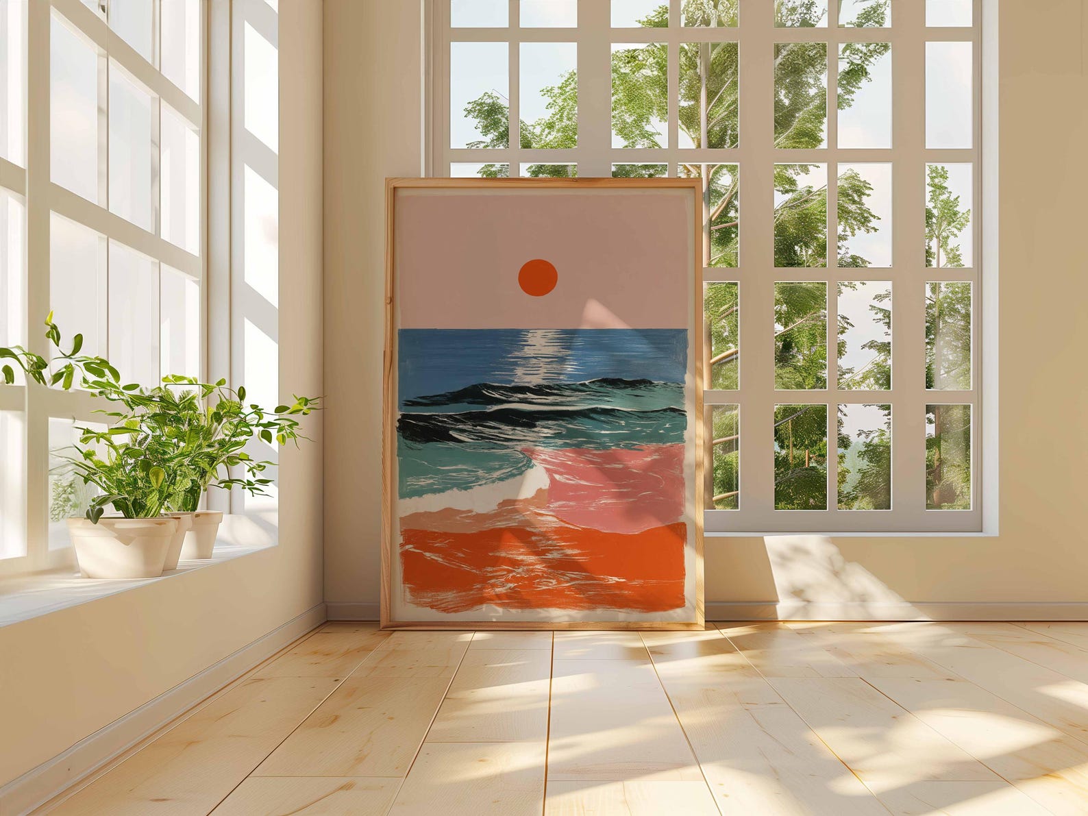 Retro Sunset Ocean Waves Poster – Abstract Coastal Wall Art, Modern ...