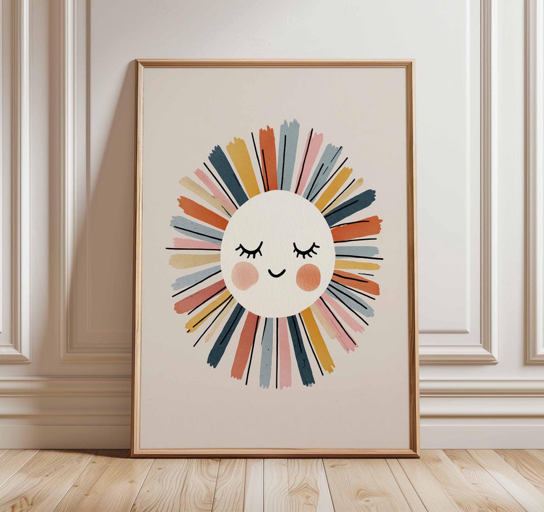Smiling Sun Poster – Cute Nursery Wall Art, Colorful Sunshine Print for ...