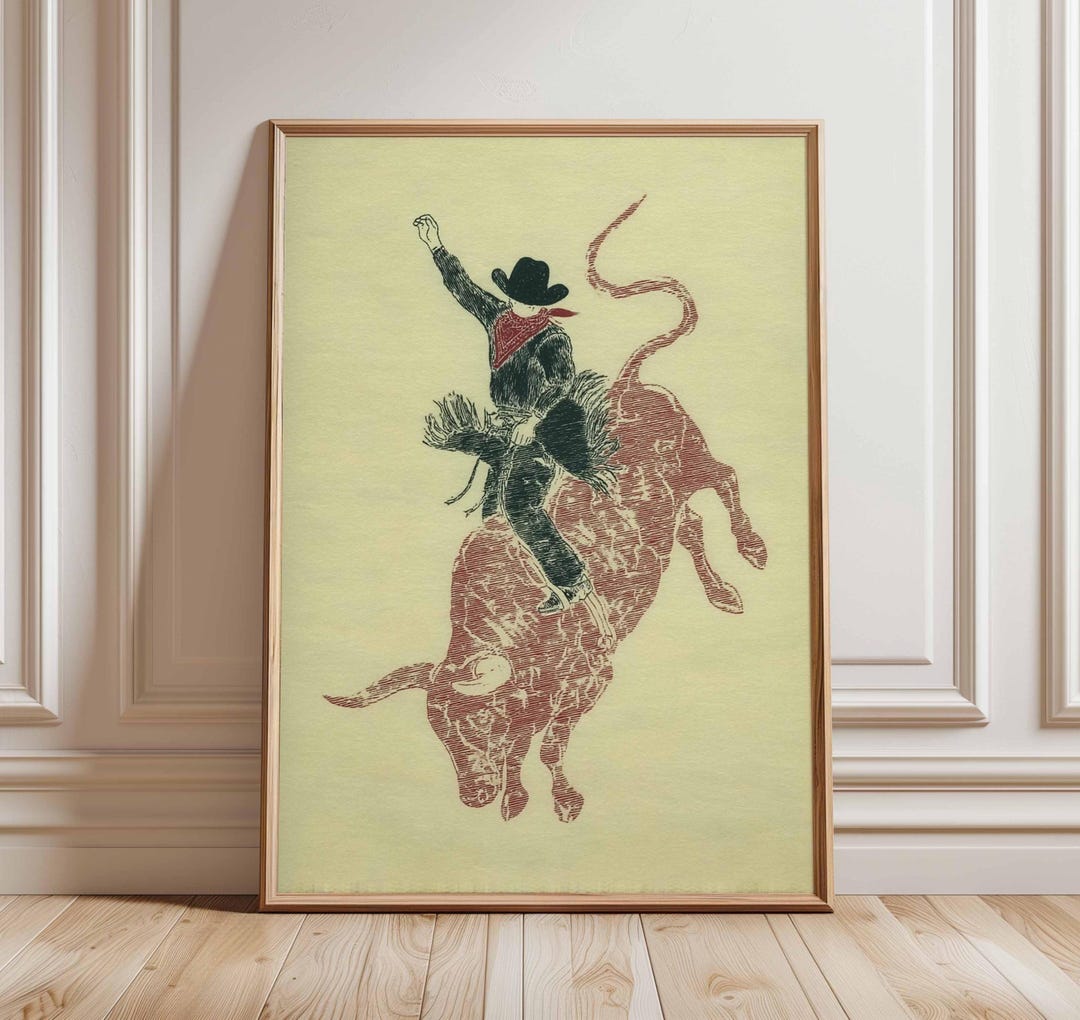 Rodeo Cowboy Poster, Bull Riding Western Wall Art, Vintage Cowboy Print ...