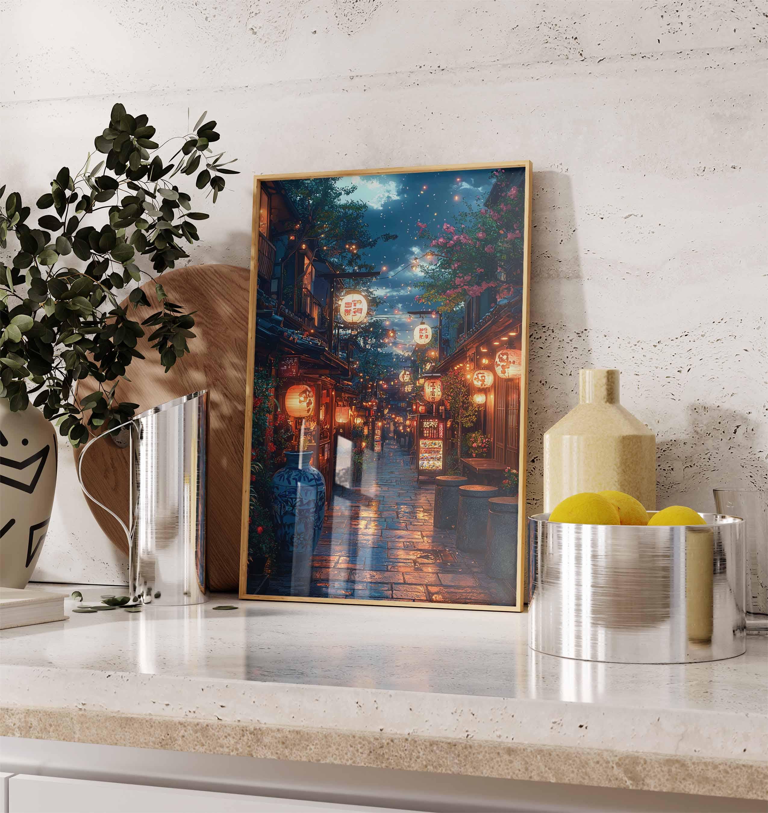 Tokyo Street Poster, Japanese Night Scene, Urban Japanese Art Print ...