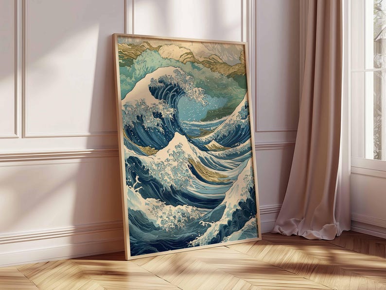 Great Waves Poster, Japanese Wave Art, Ocean Wall Art, Dynamic Seascape ...