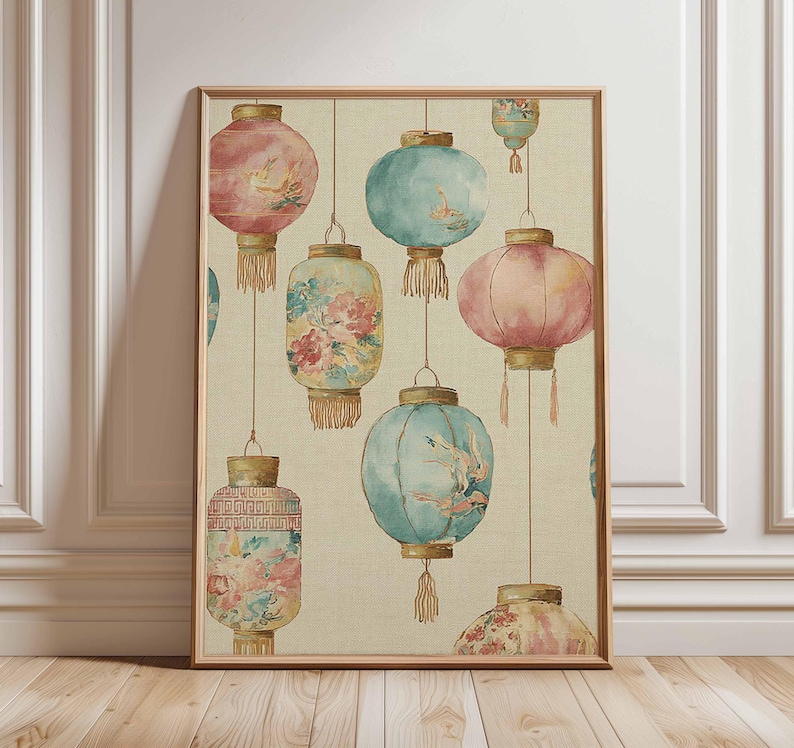 Chinese Lantern Wall Art Print, Asian Decor Poster, Vintage Boho ...