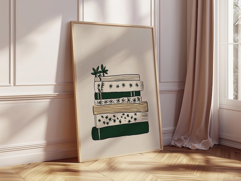Stacked Books Poster | Minimal Reading Wall Art | Book Lover Print ...
