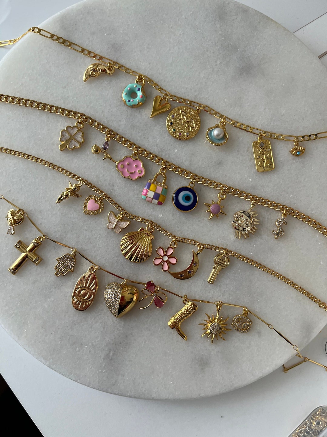 Custom Gold Charm Necklace: Personalized Pendant, Build Your Own - Etsy
