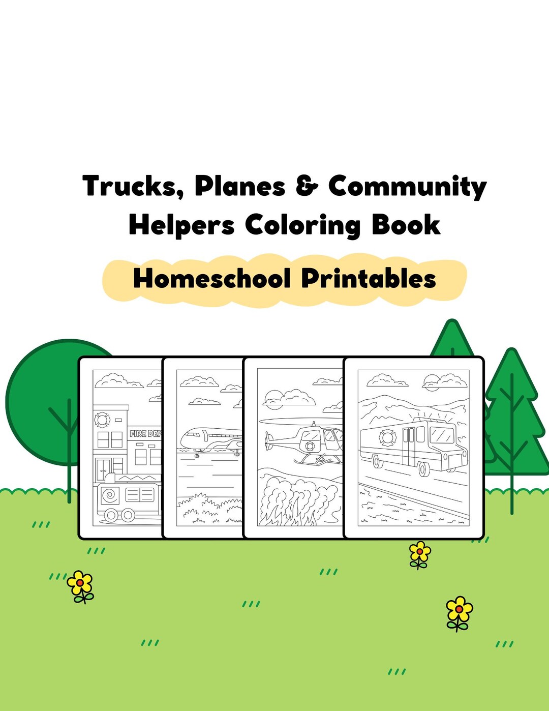 Trucks, Planes & Community Helpers Coloring Book for Kids | 43 Pages of ...