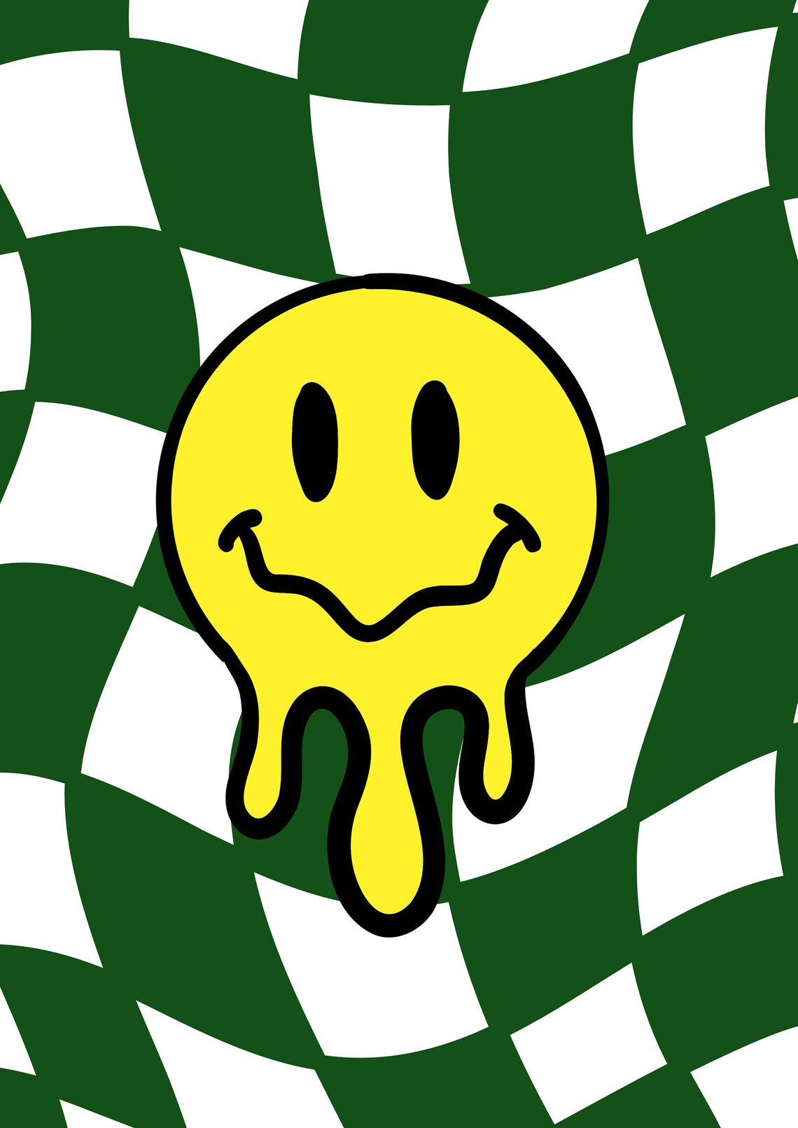 Trippy Smiley Face Wall Print Checkerboard A4 A3 A2 Smiley Face Print ...