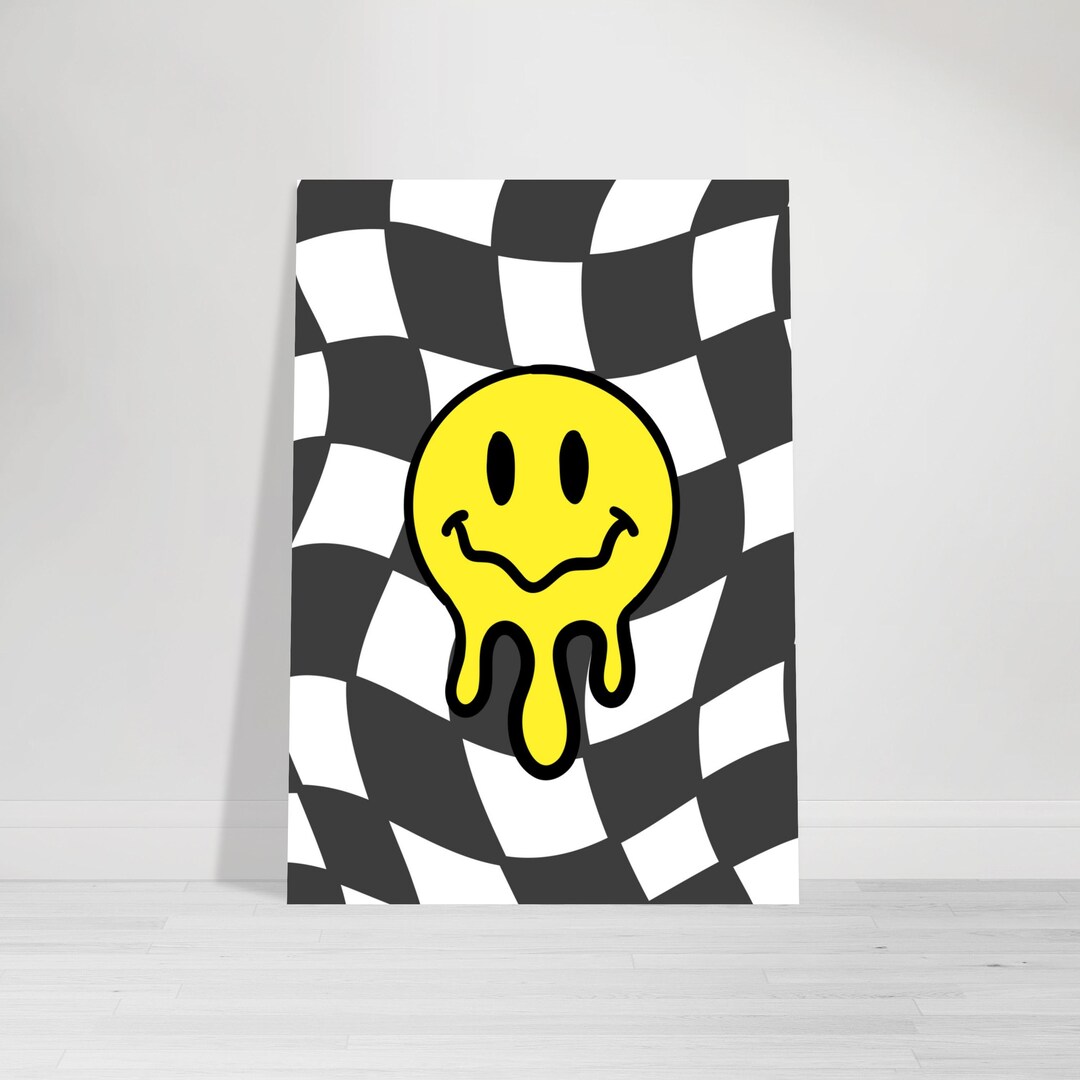 Trippy Smiley Face Wall Print Checkerboard A4 A3 A2 Smiley Face Print Smiley Face Poster - Etsy