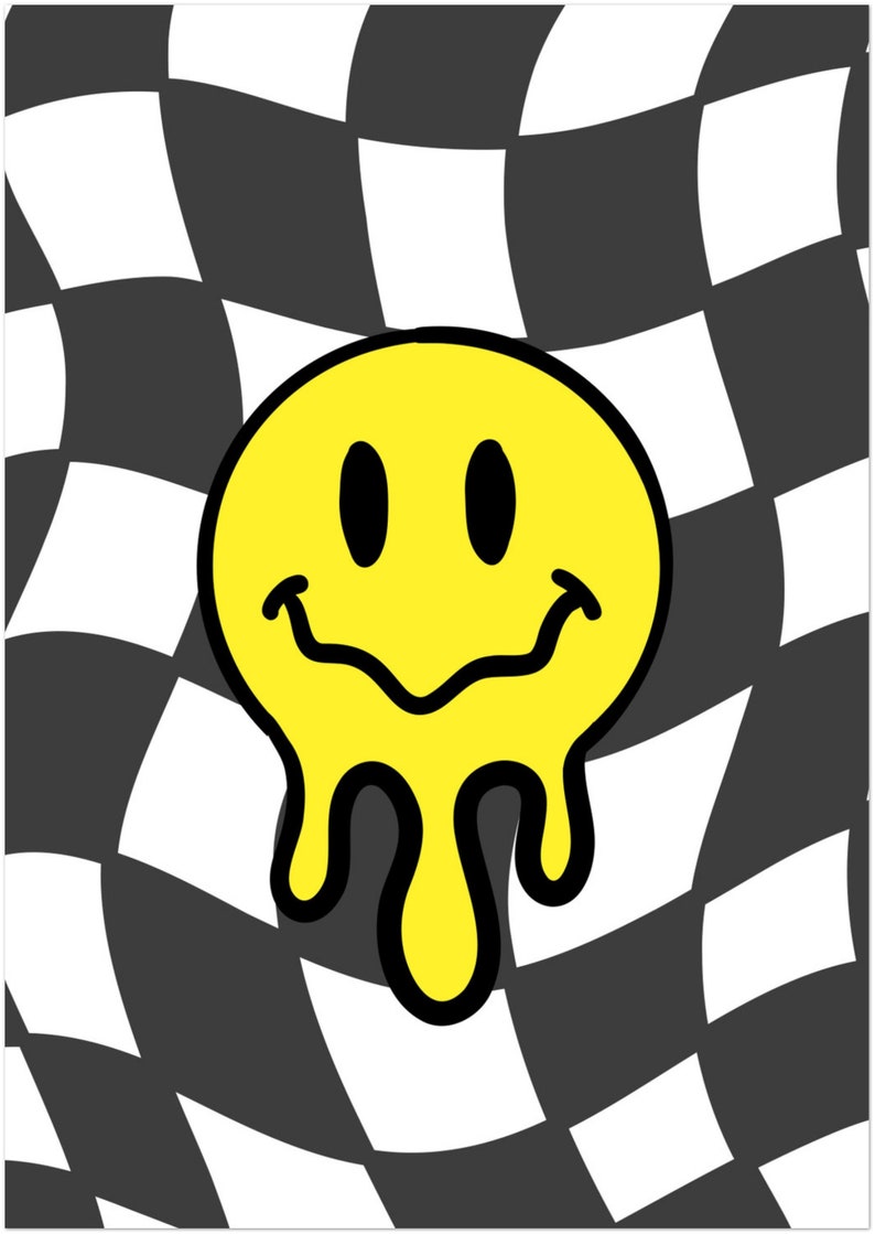 Trippy Smiley Face Wall Print Checkerboard A4 A3 A2 Smiley Face Print ...