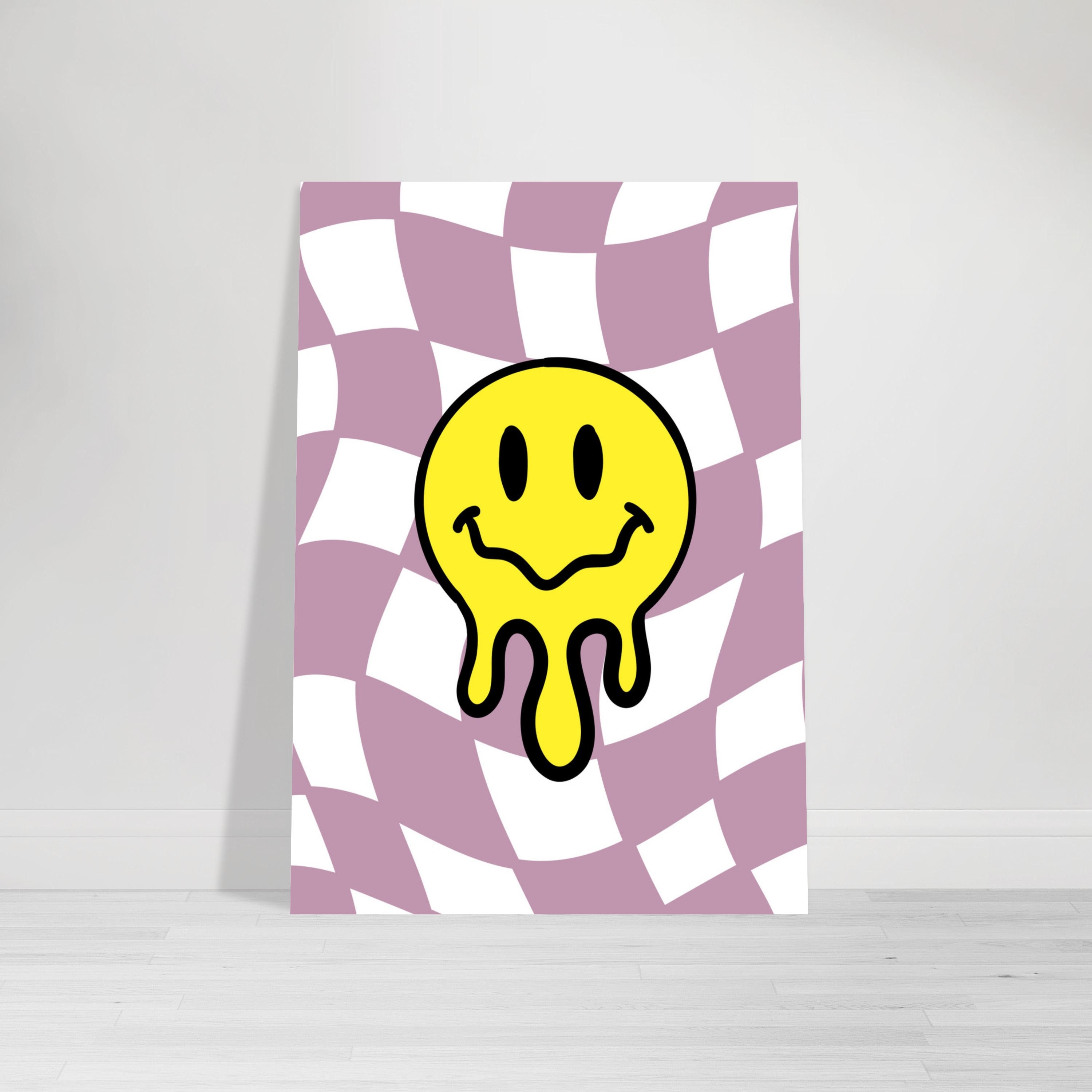 Trippy Smiley Face Wall Print Checkerboard A4 A3 A2 Smiley Face Print ...