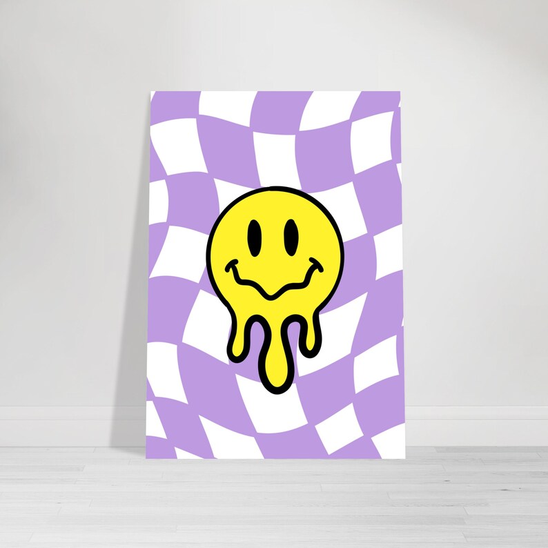 Trippy Smiley Face Wall Print Checkerboard A4 A3 A2 Smiley Face Print ...