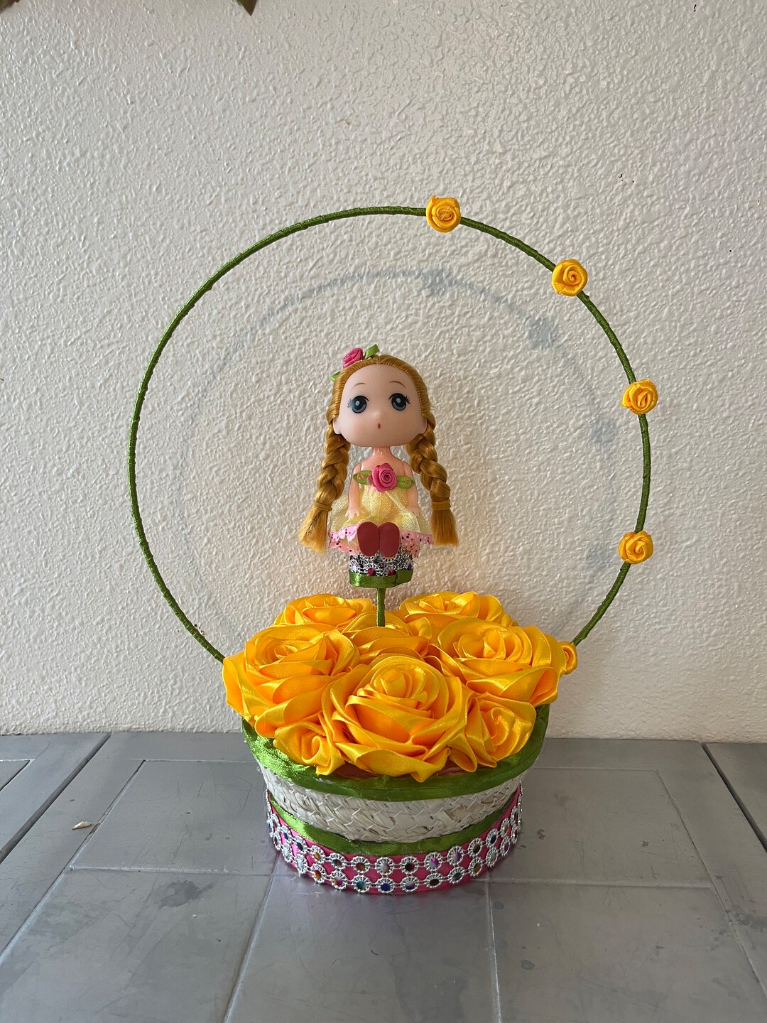 Enchanting Sunshine Blooms: Eternal Roses Basket With a Darling Doll ...