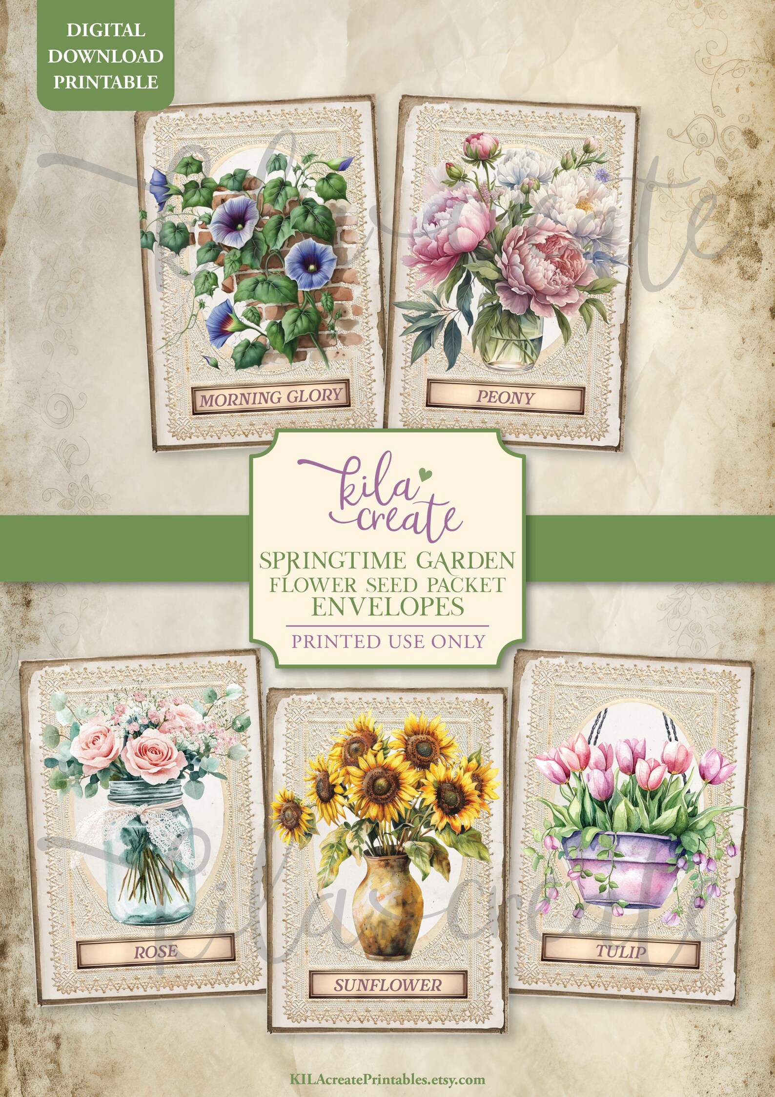 Springtime Garden Flower Seed Packet Envelopes, Spring, Flowers, Garden ...