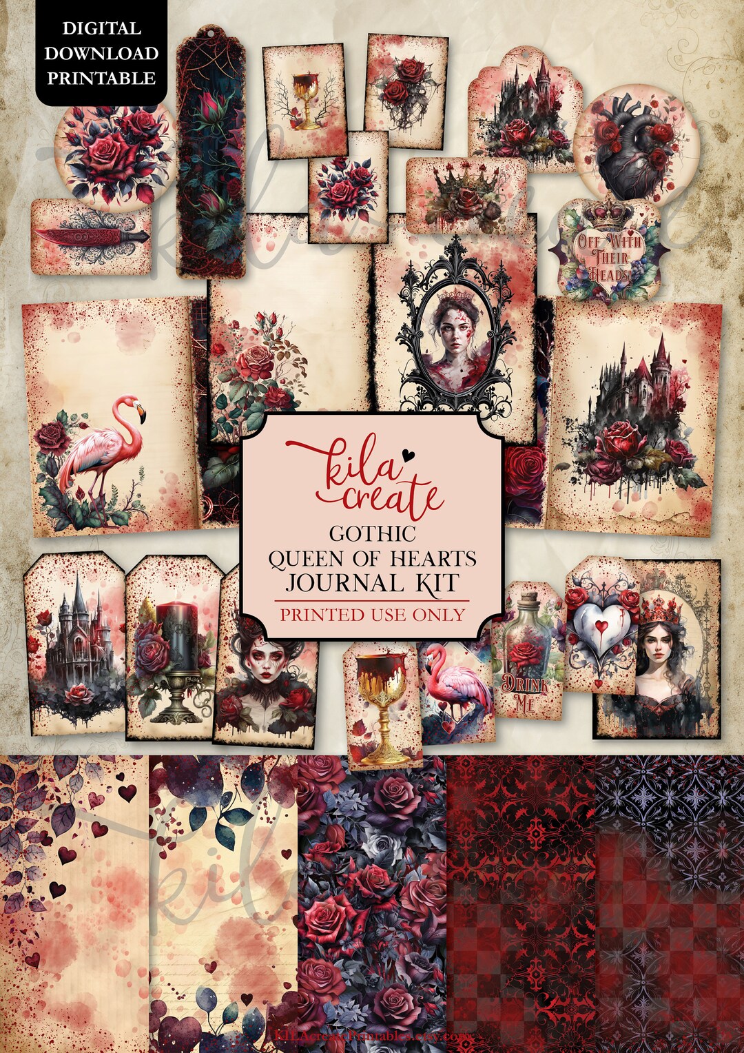 Gothic Queen of Hearts Journal Kit, Wonderland Gothic Journal, Gothic ...