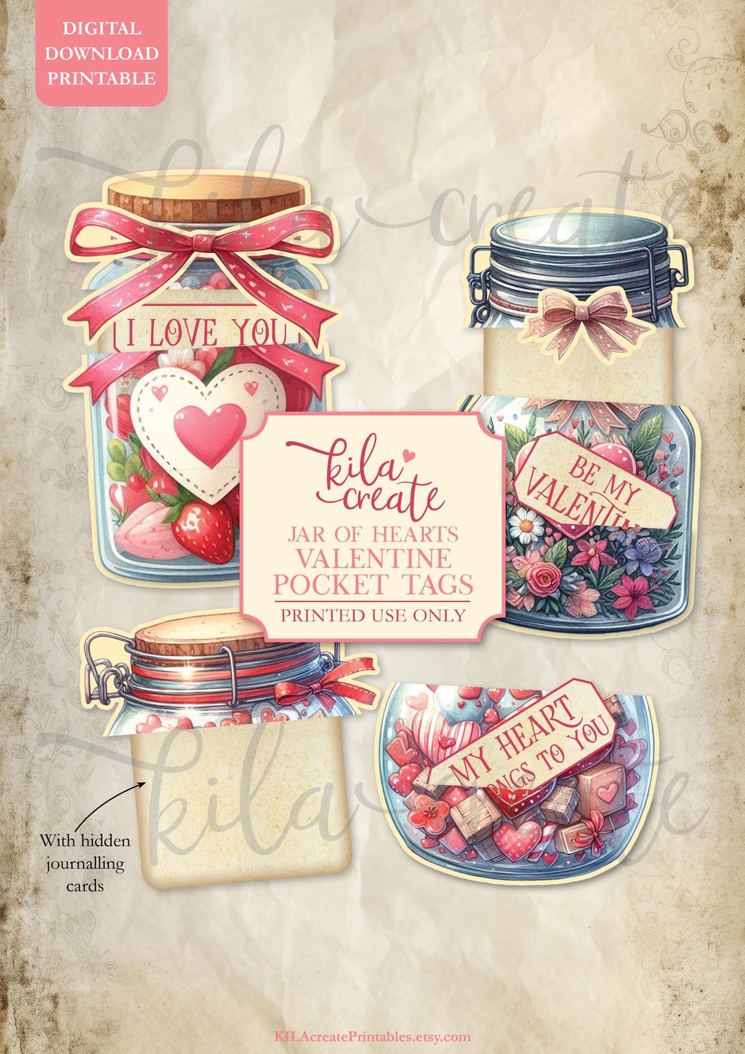 Jar of Hearts Valentine Pocket Tags With Hidden Journal Cards ...