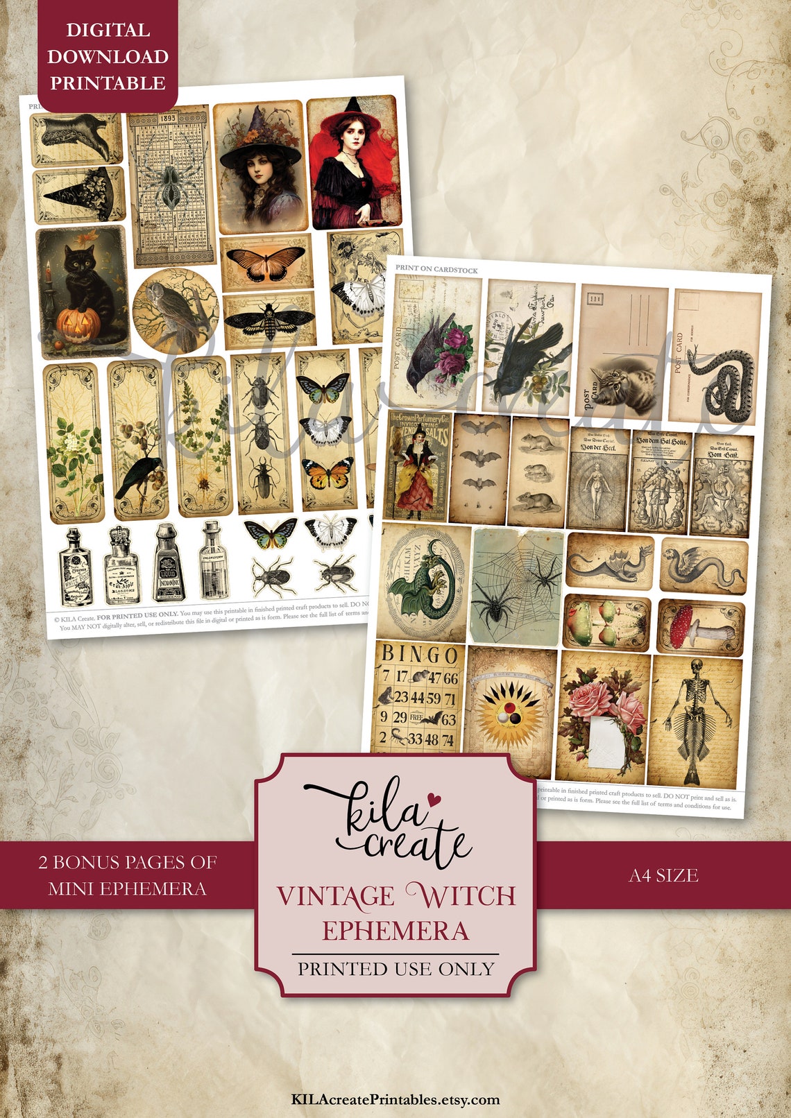 Vintage Witch Ephemera Pack, Gothic Ephemera, Magic, Witches, Junk ...