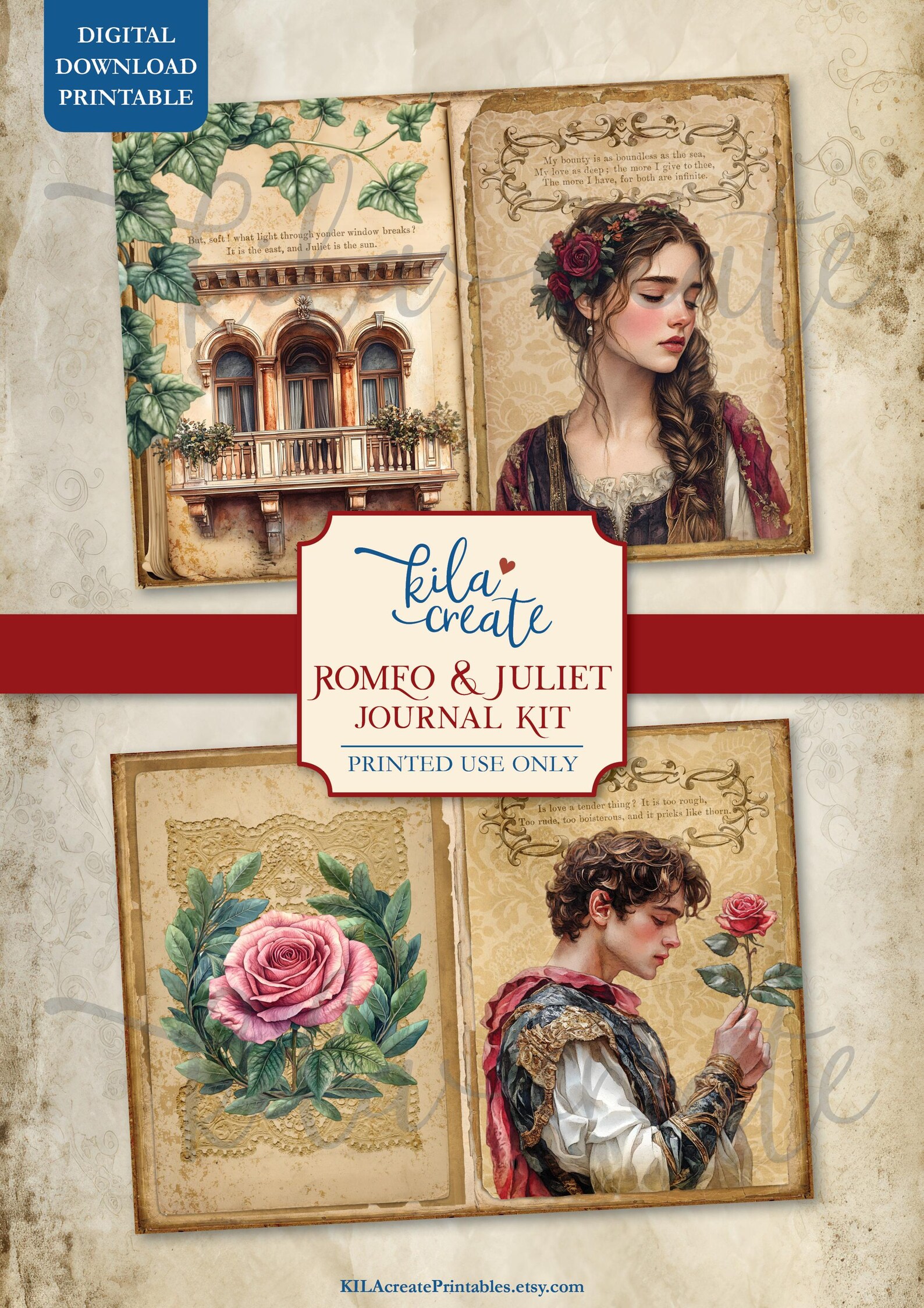 Romeo and Juliet Journal Kit, Romance Journal Kit, Forbidden Love ...