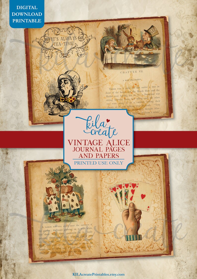 Vintage Alice Journal Pages and Papers, Vintage Ephemera, Vintage Alice ...