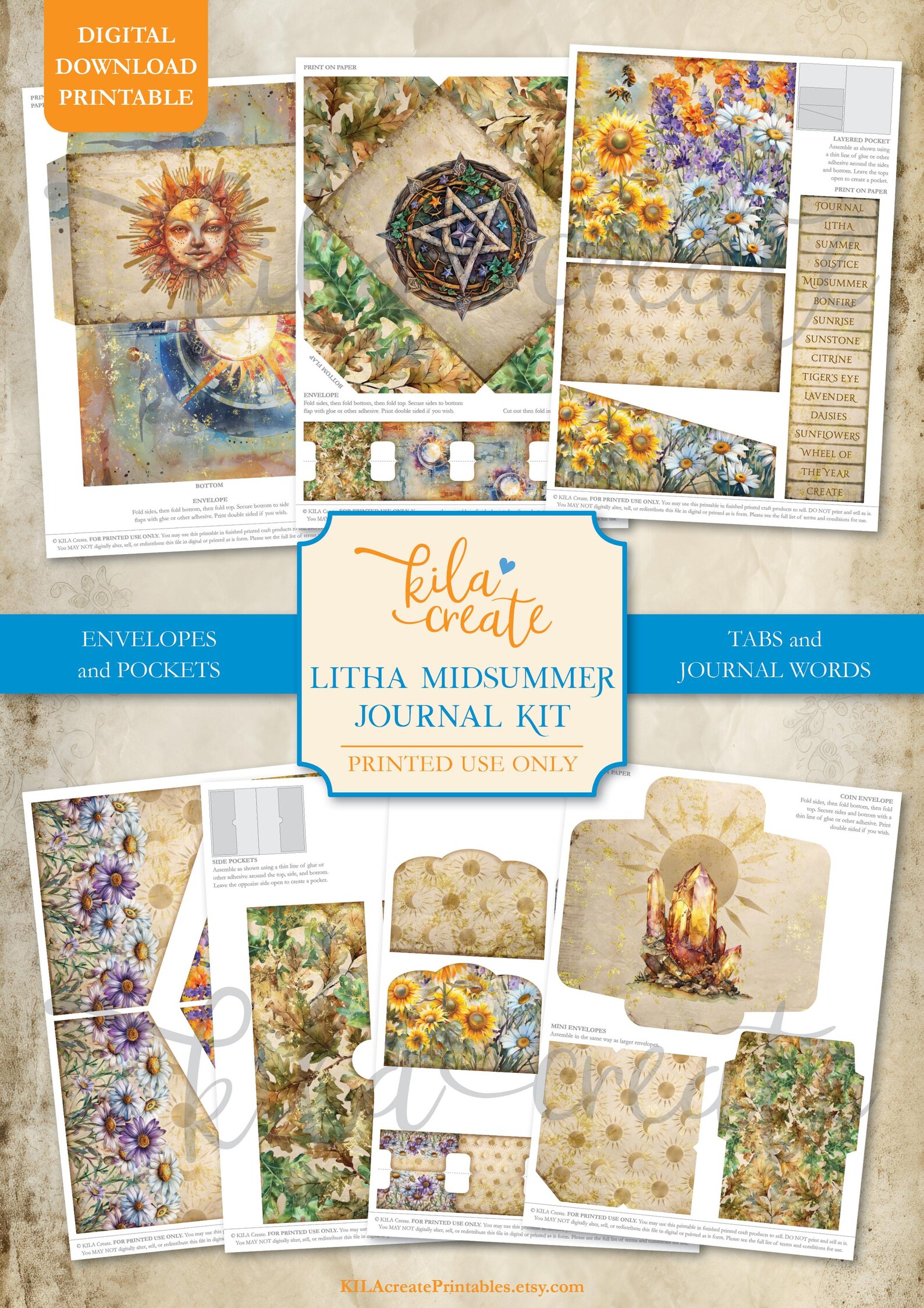 Litha Midsummer Journal Kit, Summer Solstice Pagan Holiday, Sun, Wheel ...