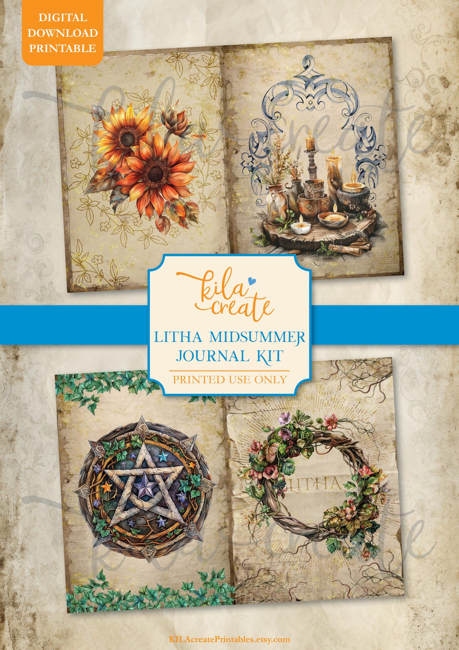 Litha Midsummer Journal Kit, Summer Solstice Pagan Holiday, Sun, Wheel ...