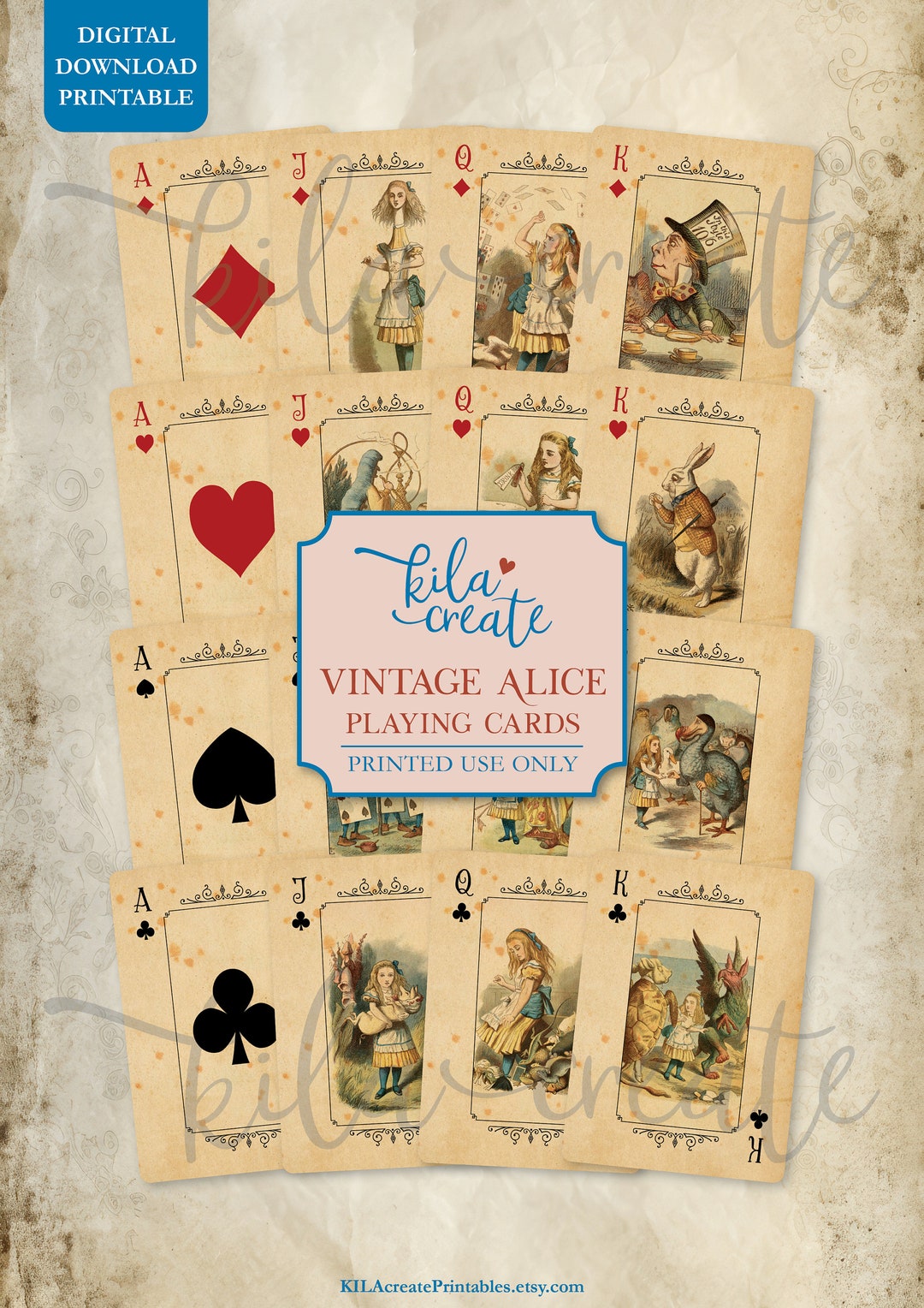 Vintage Alice Playing Cards, Vintage Ephemera, Vintage Alice in ...