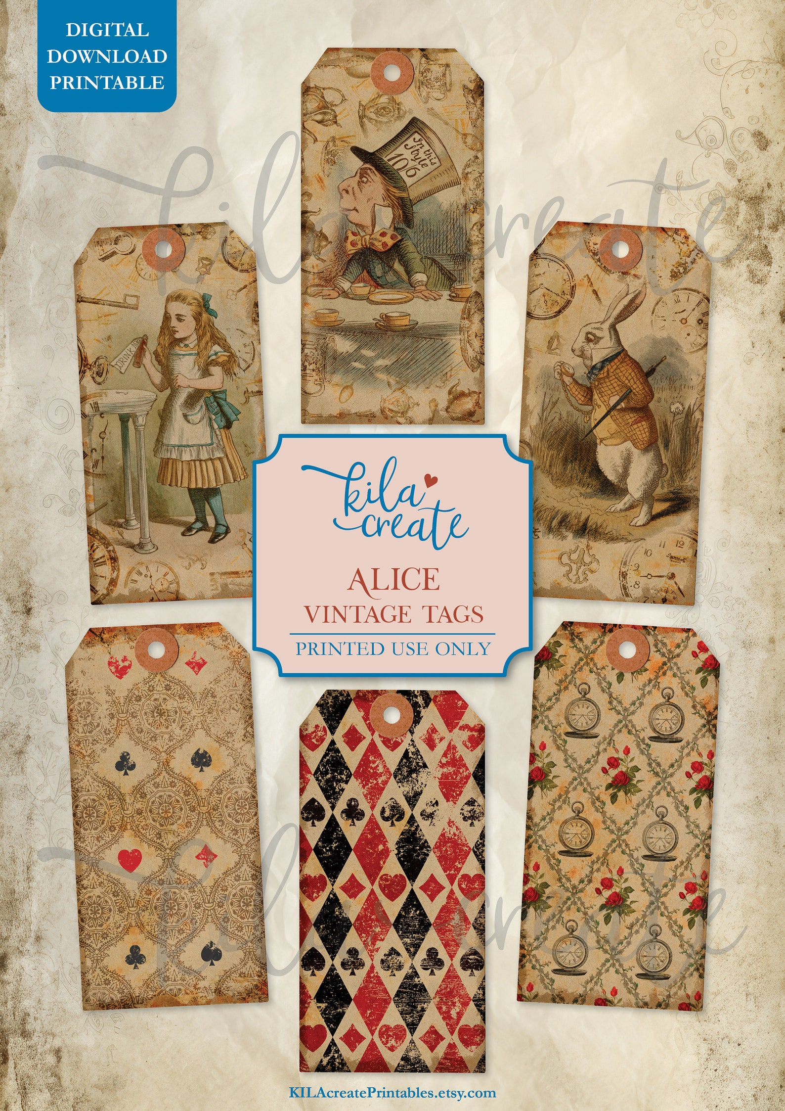Vintage Alice Tags, Vintage Ephemera, Vintage Alice in Wonderland ...