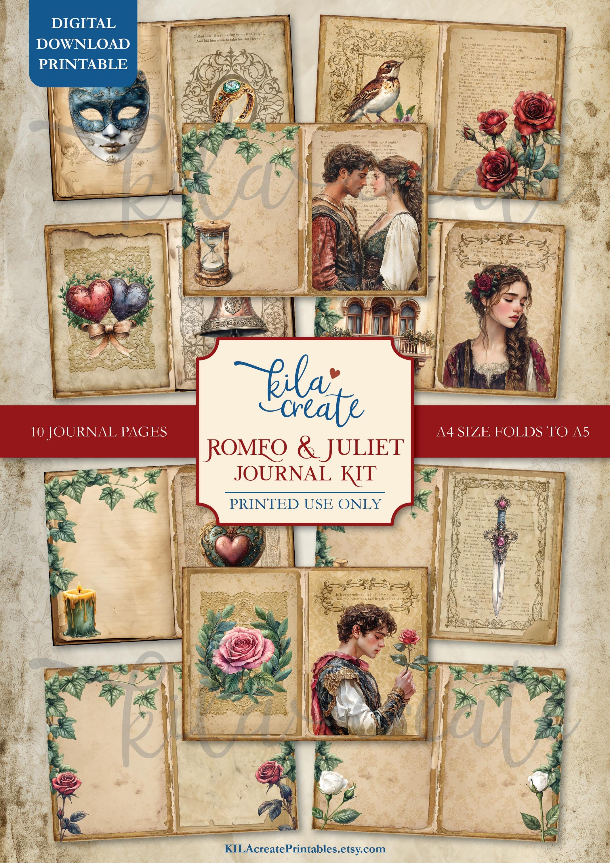 Romeo and Juliet Journal Kit, Romance Journal Kit, Forbidden Love ...