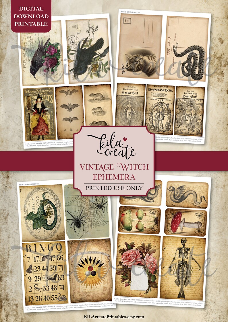 Vintage Witch Ephemera Pack, Gothic Ephemera, Magic, Witches, Junk ...