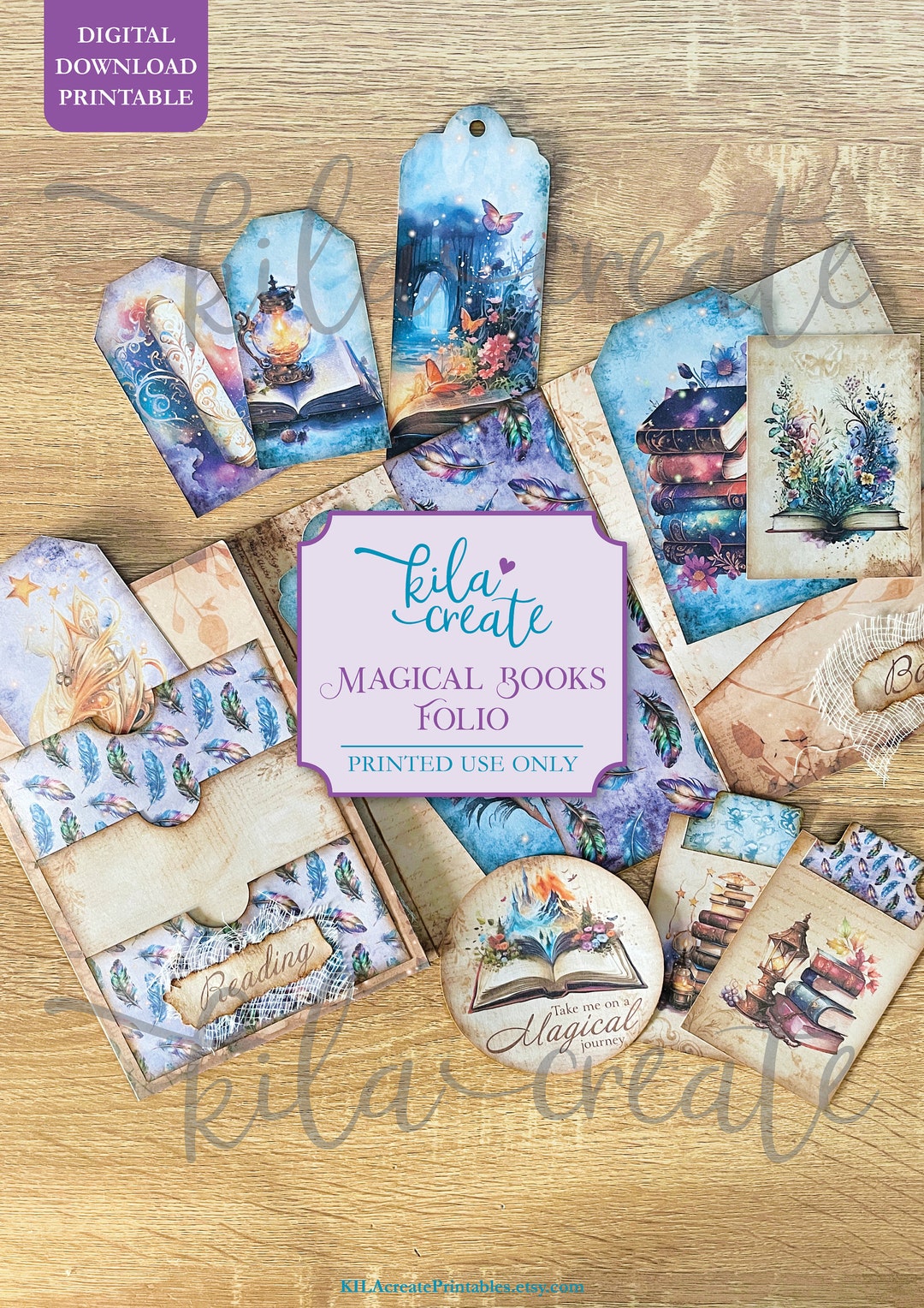Magical Books Folio Folder, Junk Journal Kit, Fantasy Journal Folio ...