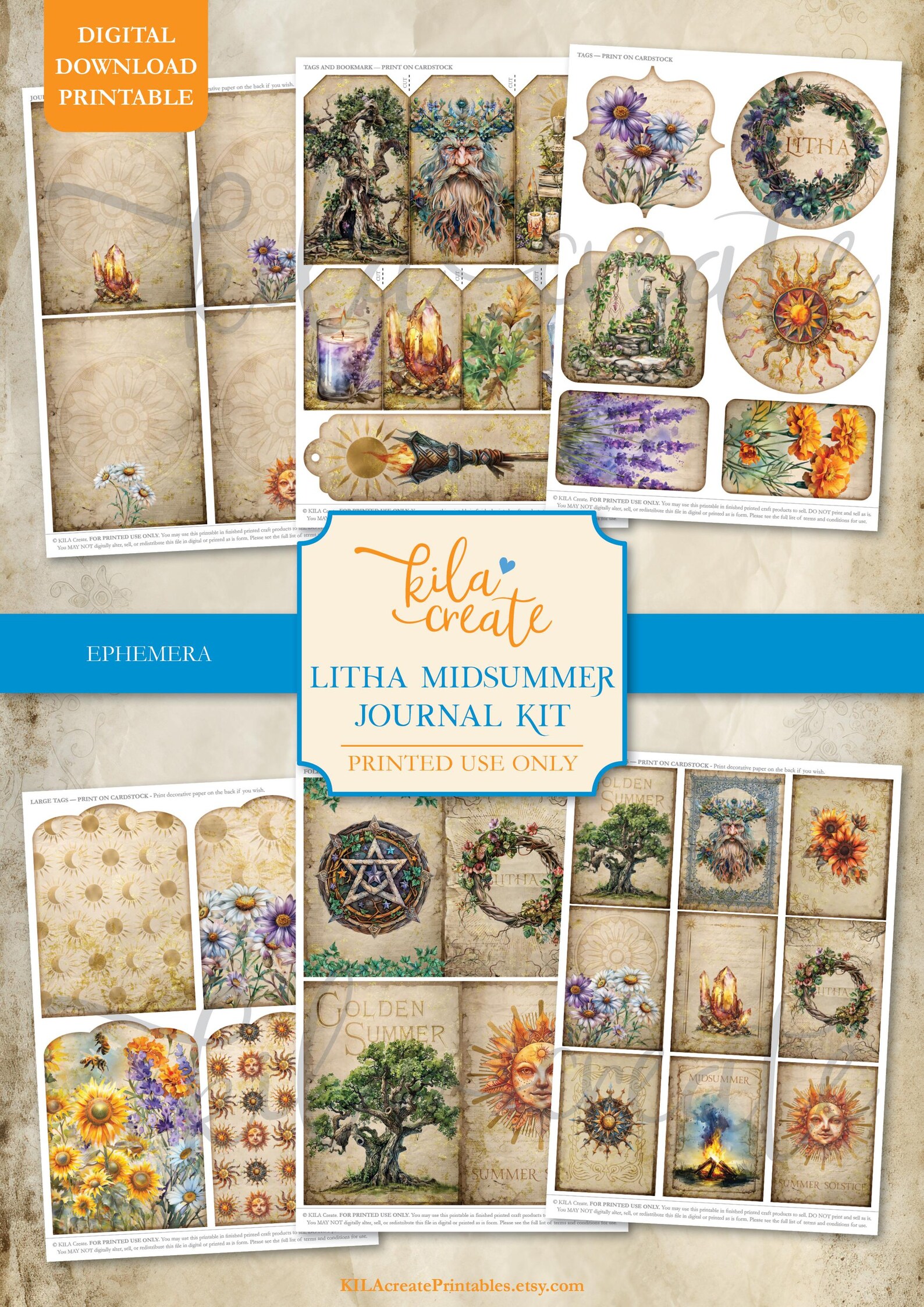 Litha Midsummer Journal Kit, Summer Solstice Pagan Holiday, Sun, Wheel ...