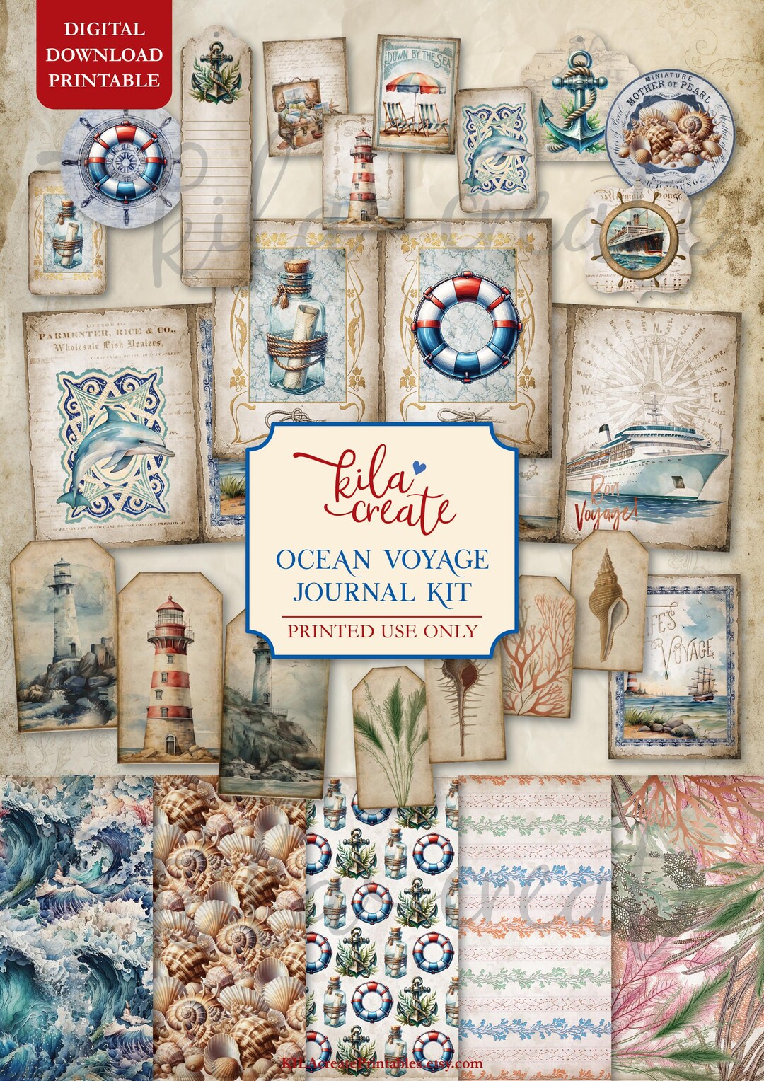 Ocean Voyage Journal Kit, Nautical Journal Printable, Sea, Ocean ...