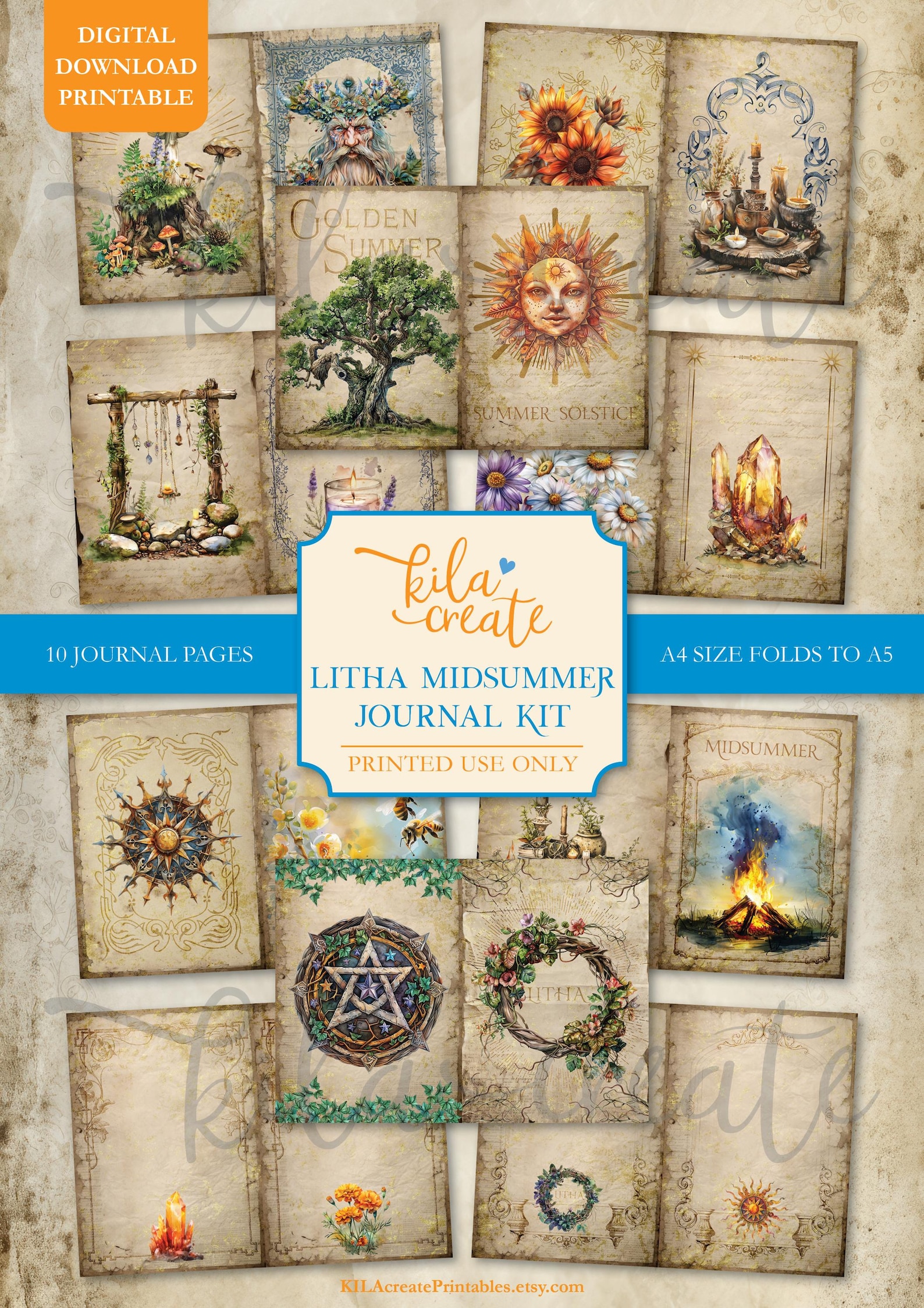 Litha Midsummer Journal Kit, Summer Solstice Pagan Holiday, Sun, Wheel ...