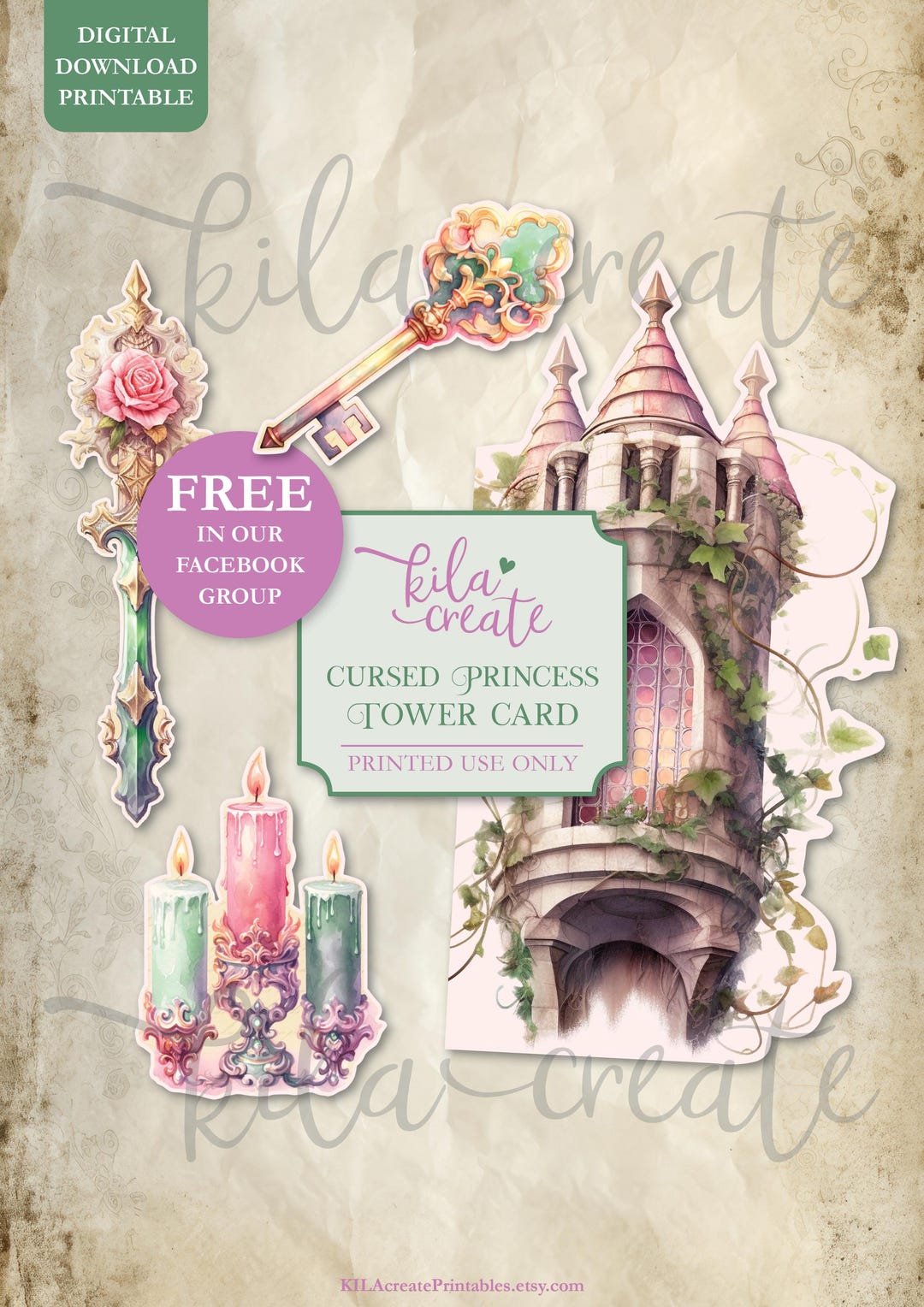 Cursed Princess Tower Card, Fairy Tale Junk Journal, Fairy Tale ...