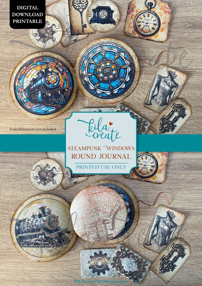 Steampunk Windows Round Journal, No-sew Journal Kit, Stained Glass ...