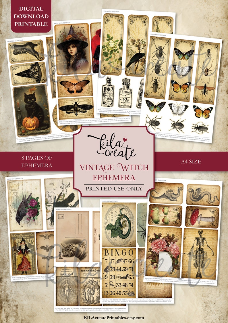 Vintage Witch Ephemera Pack, Gothic Ephemera, Halloween Witches, Junk ...