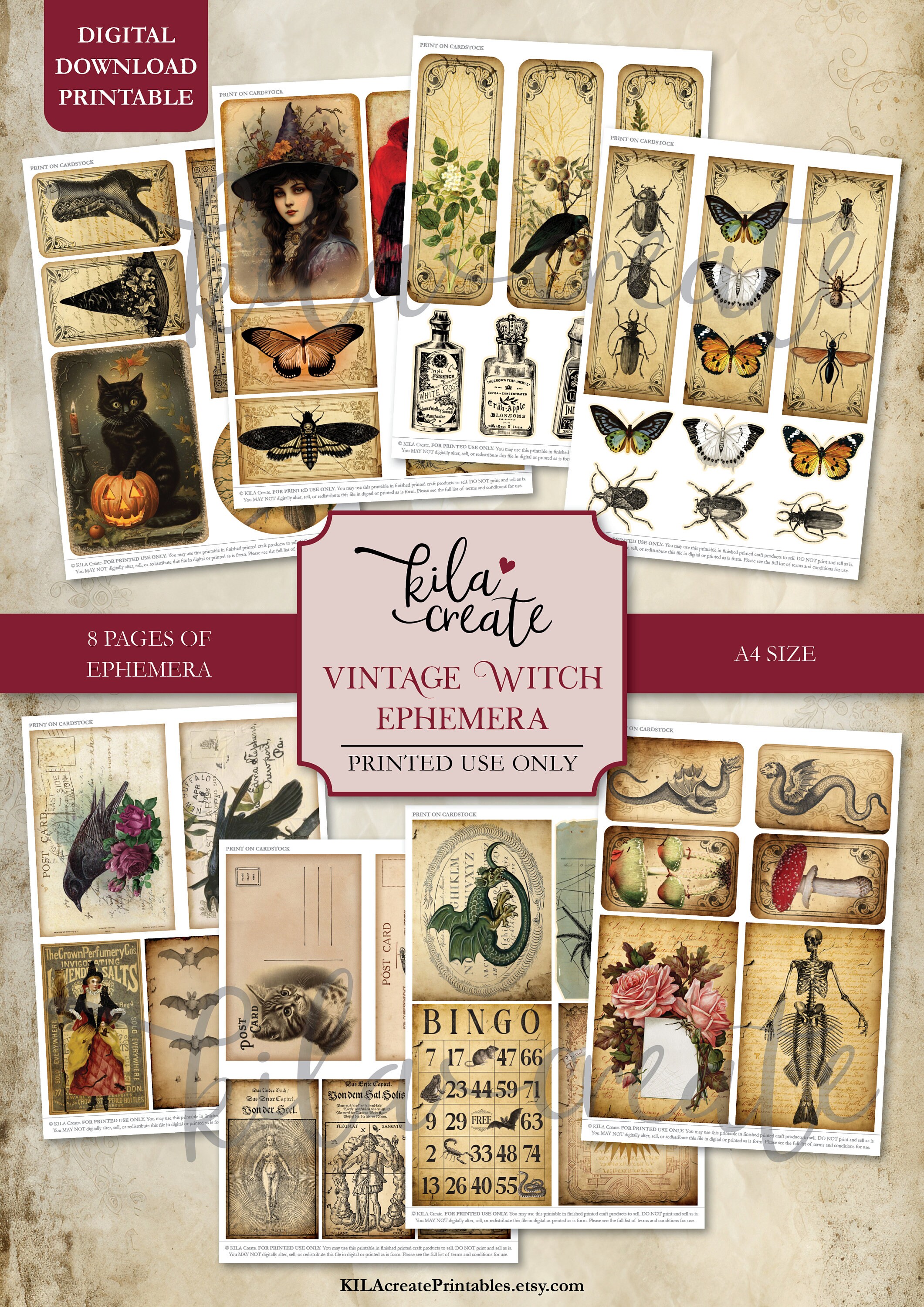 Vintage Witch Ephemera Pack, Gothic Ephemera, Magic, Witches, Junk ...