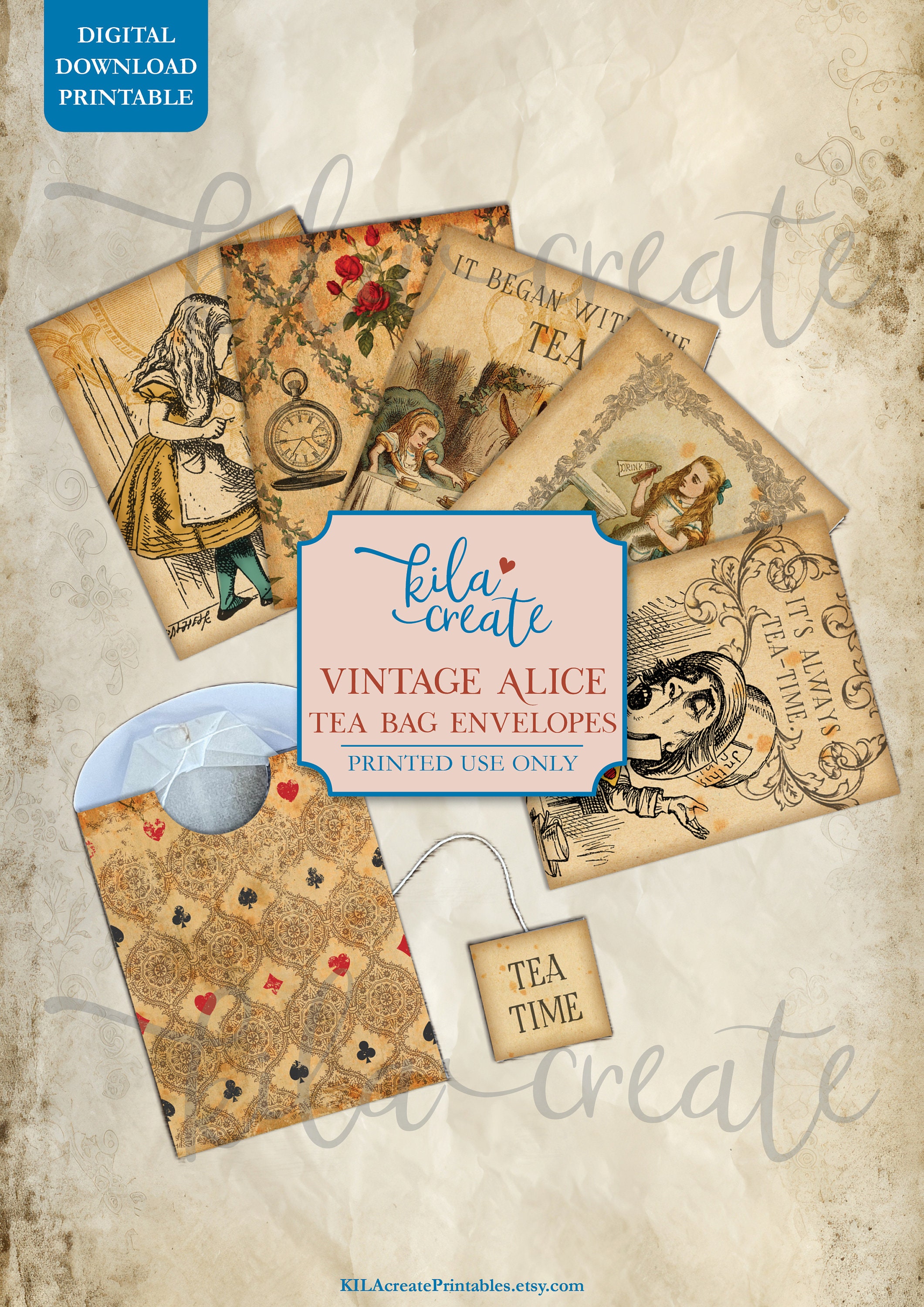 Vintage Alice Tea Bag Envelopes, Vintage Ephemera, Vintage Alice in ...