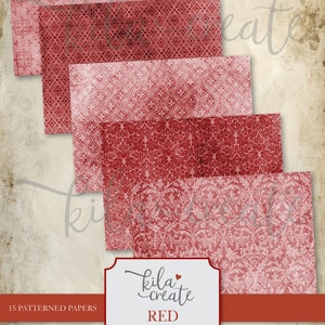 Red Patterned Papers, Red Journal Pages, Junk Journal Papers, Floral ...