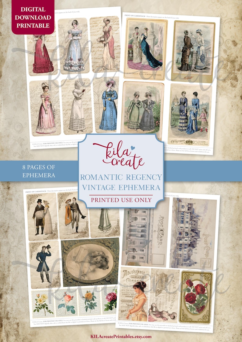 Romantic Regency Ephemera Pack, Vintage Ephemera, Jane Austen, Roses ...