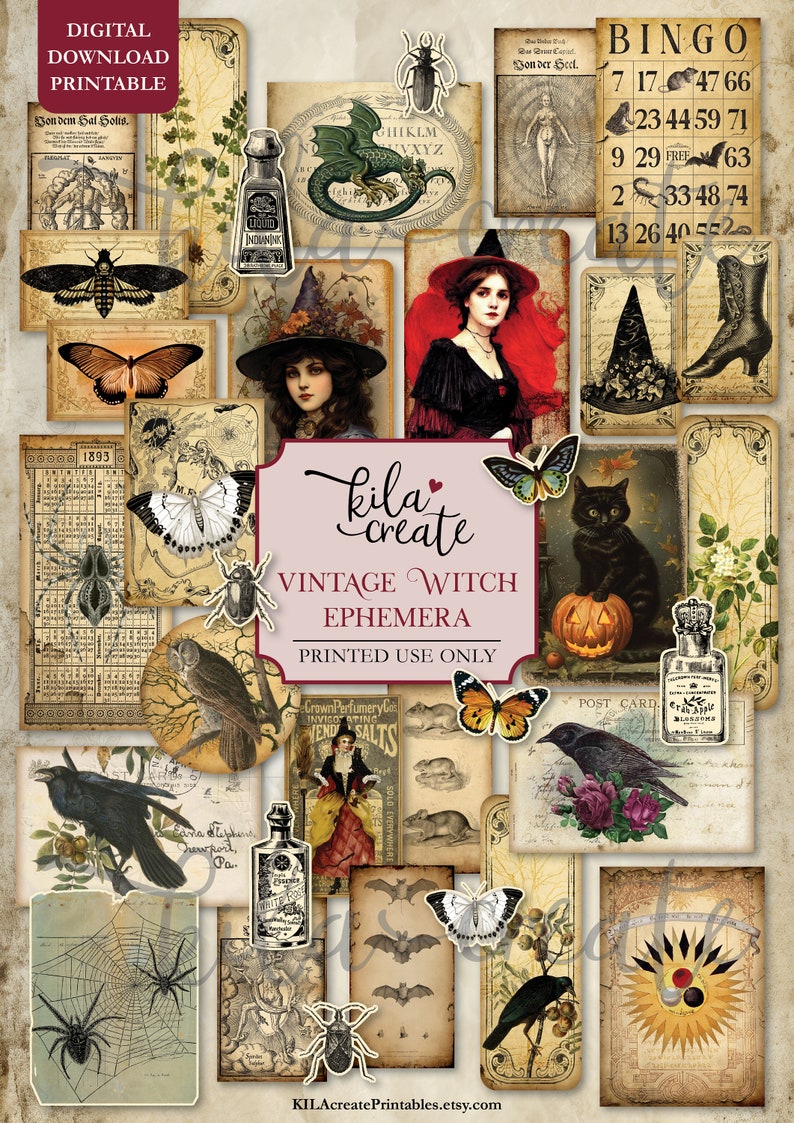 Vintage Witch Ephemera Pack, Gothic Ephemera, Magic, Witches, Junk ...