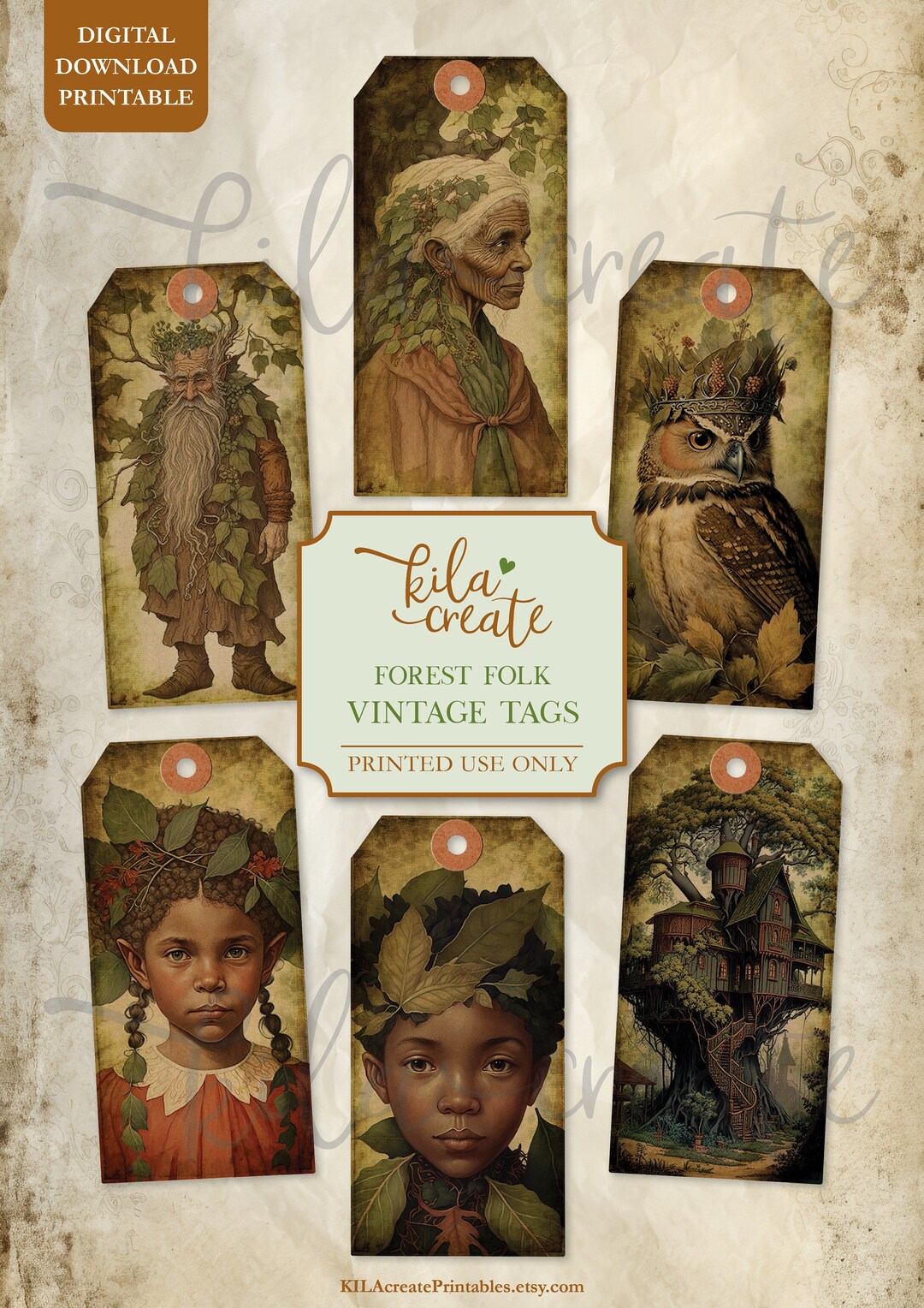Forest Folk Vintage Tags, Vintage Ephemera, Fairy, Fae, Faeries, Junk ...
